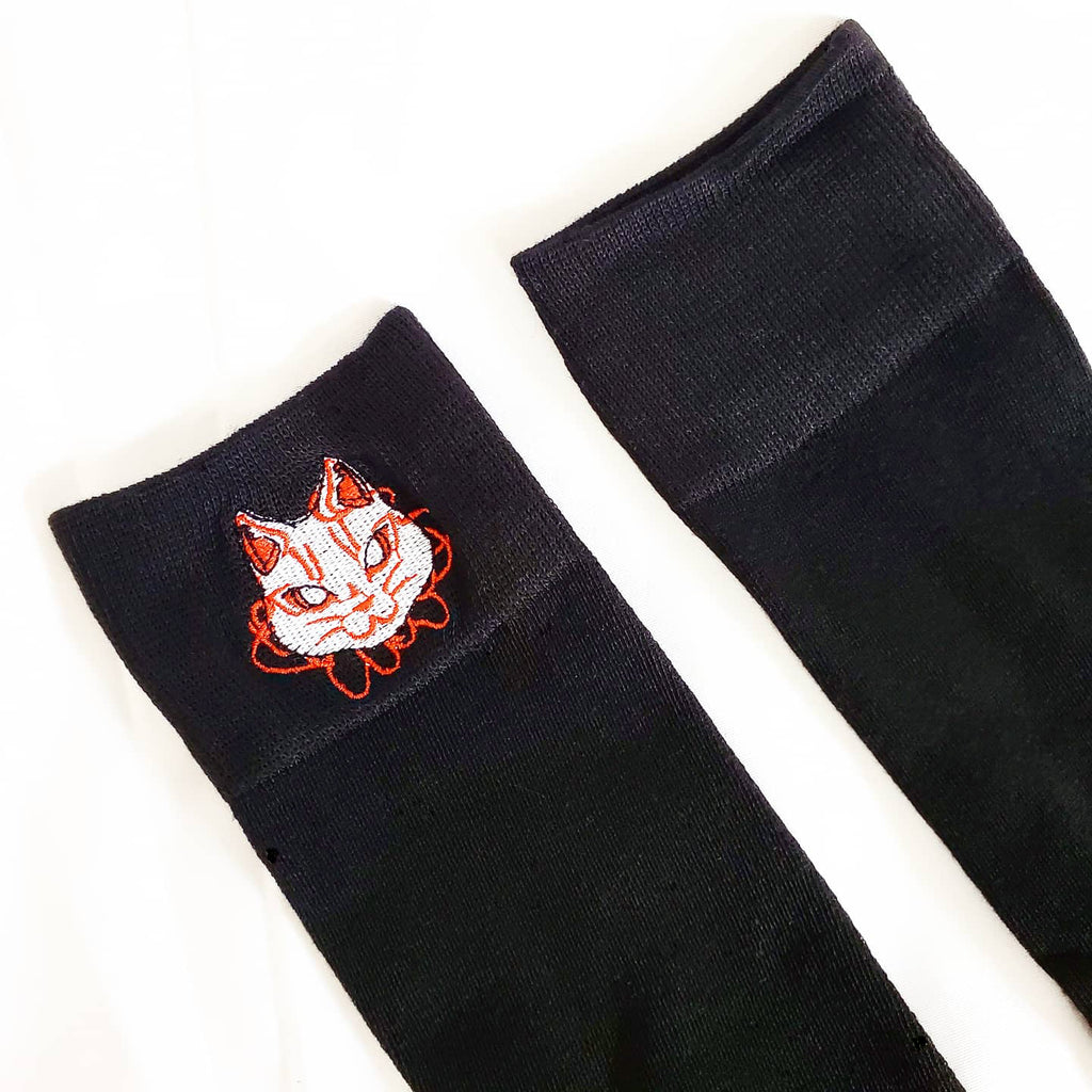 KNEE SOCKS – EMBROIDERED CAT MASK – Iron Yokai