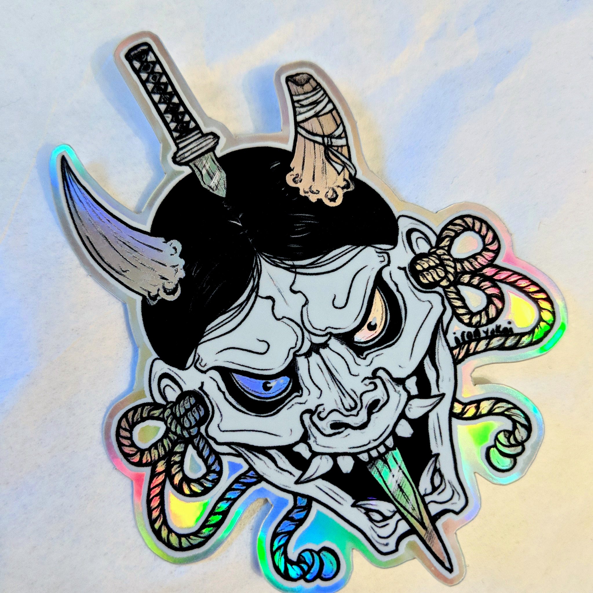 HOLOGRAPHIC STICKER – HANNYA MASK – Iron Yokai