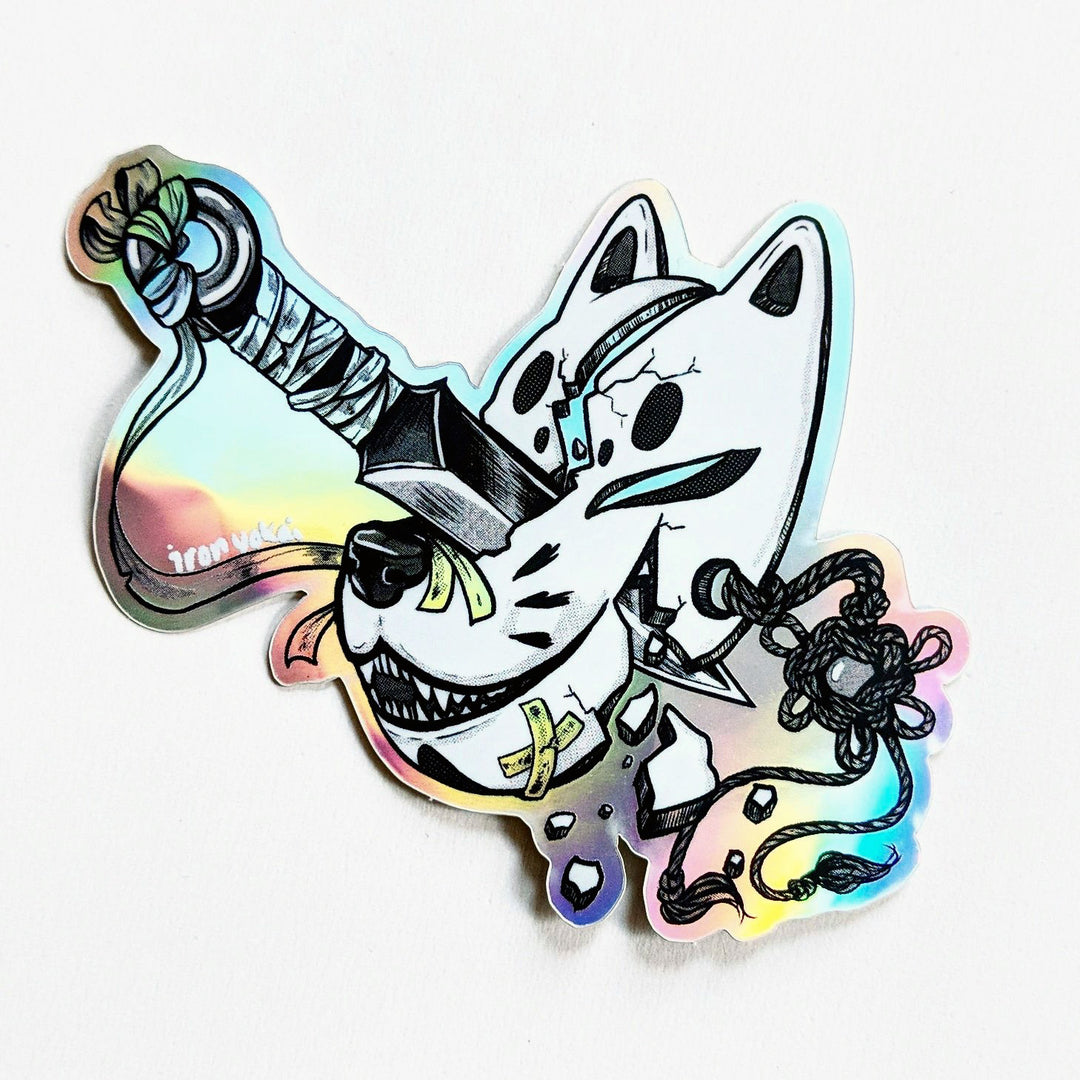 HOLOGRAPHIC STICKER – KUNAI KITSUNE MASK – Iron Yokai