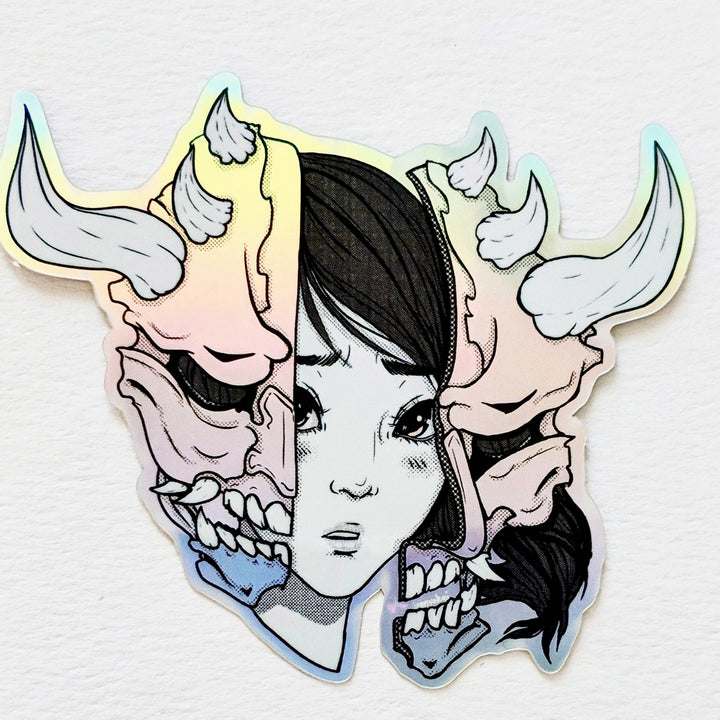 HOLOGRAPHIC STICKER – SPLIT ONI GIRL – Iron Yokai